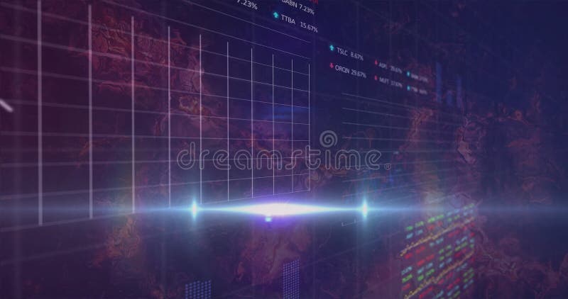 Animation of Digital Data Charts and Graphs Glowing on Abstract ...