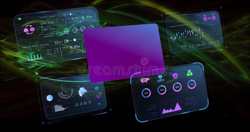 Animation of Digital Data Dashboards with Graphs and Charts on Green ...