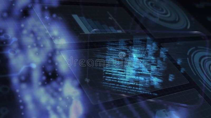 Animation of Digital Data and Graphs on Blue and Black Technological ...