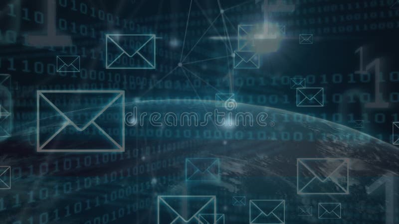 Animation of Digital Data and Multiple Floating Emails Over Rotating ...