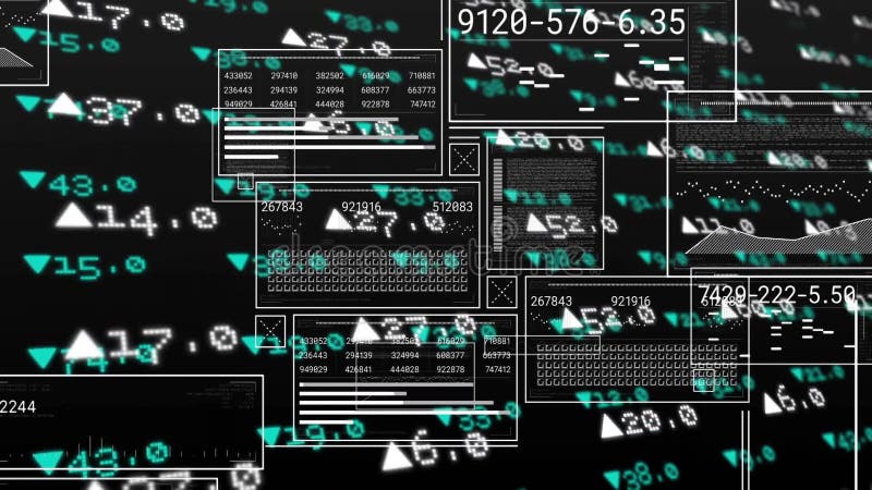 Animation of Digital Data and Numbers Floating Over Black Background ...