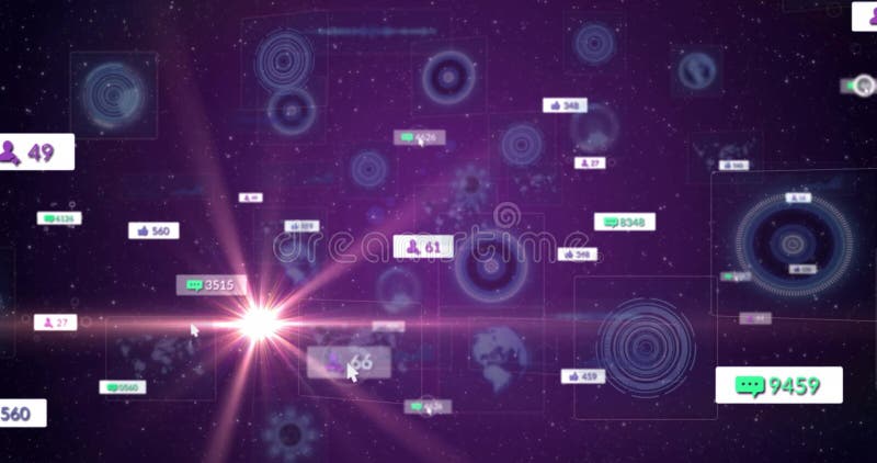 Animation of Digital Data Points Connecting Globally Over Purple Starry ...