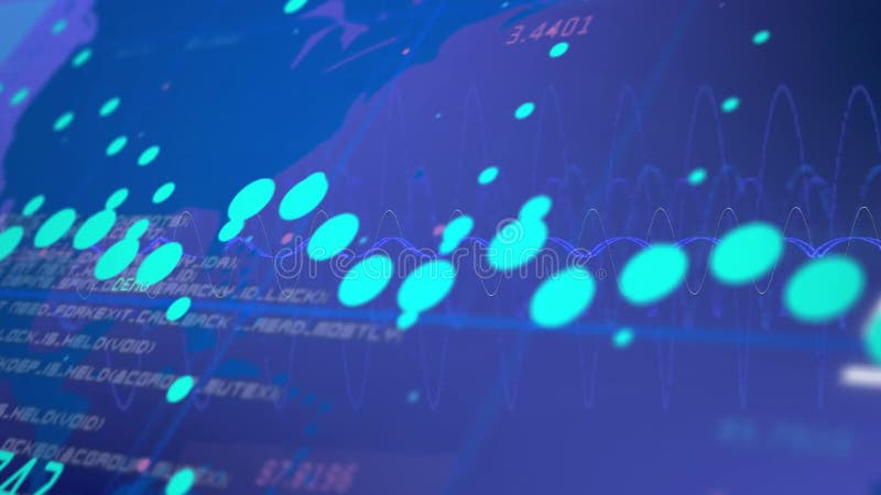 Animation of Digital Data Points and Graphs on Abstract Blue Background ...
