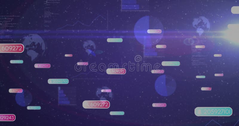 Animation of Digital Data Points with Graphs Floating Over Space-themed ...