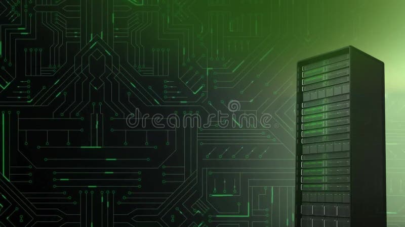 Animation Of Digital Data Processing On Circuit Board And Computer