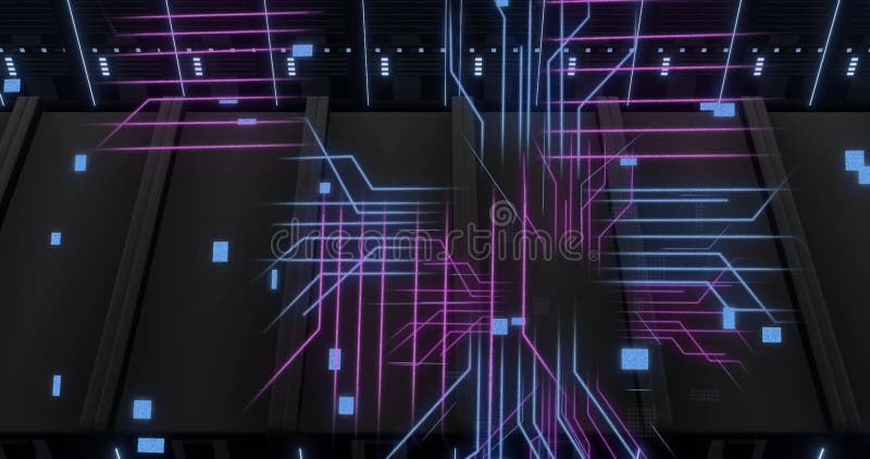 Animation Of Digital Data Processing And Circuit Board Over Computer