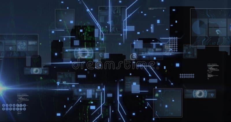 Animation Of Digital Data Processing And Circuit Board Over Computer