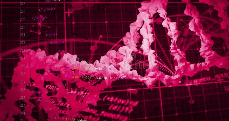Animation of Digital Data Processing and Dna Strands on Black ...