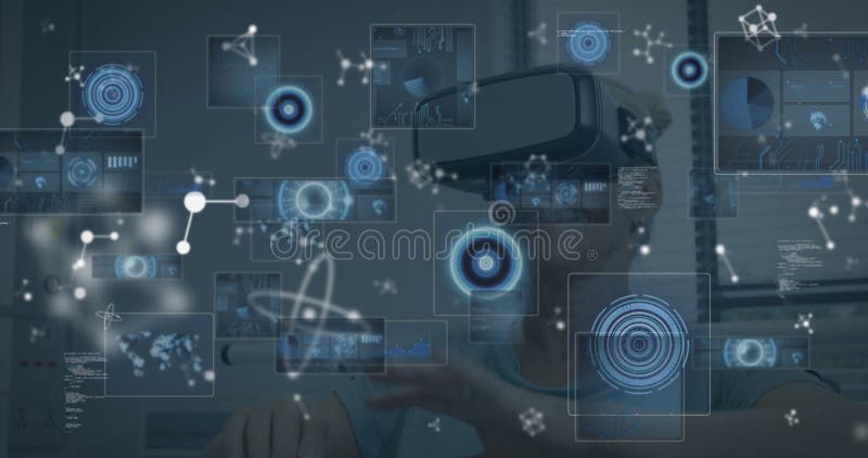 Animation of Digital Data Processing and Digital Interface Over Person ...