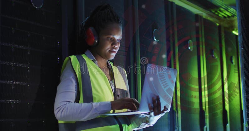 Animation of Digital Data Processing Over African American it Female ...