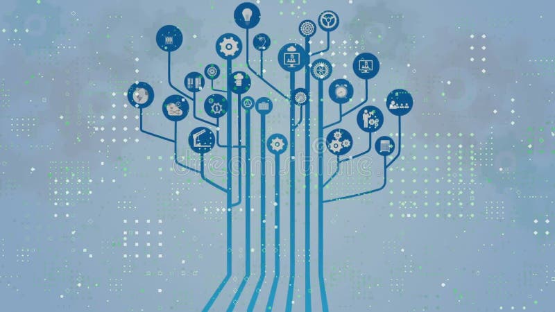 Animation of Digital Data Processing Over Ai Icons and Connections ...
