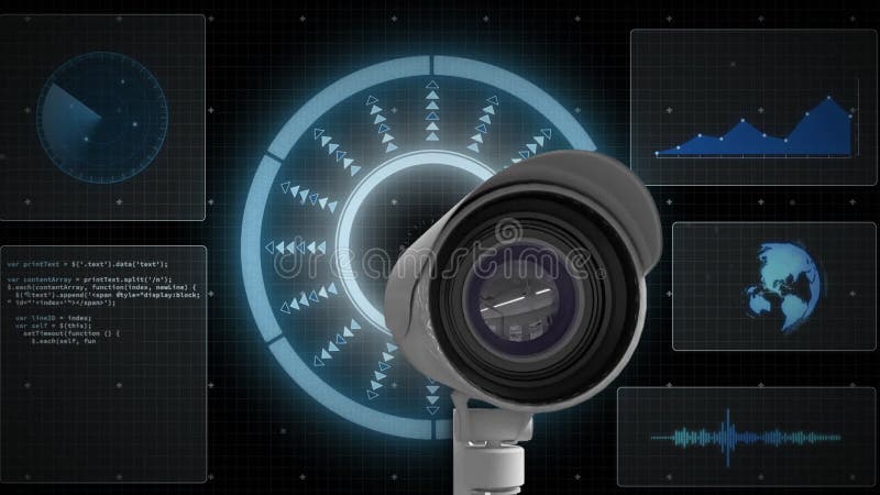Animation of Digital Data Processing Over Cctv Camera on Black ...
