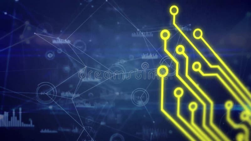 Animation Of Digital Data Processing Over Computer Circuit Board Stock