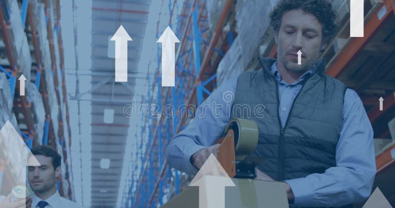 Animation of Digital Data Processing Over Diverse Men Working in ...