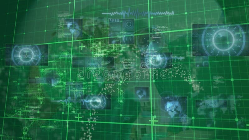 Animation of Digital Data Processing Over Green Grid Stock Footage - Video of concept, woman ...