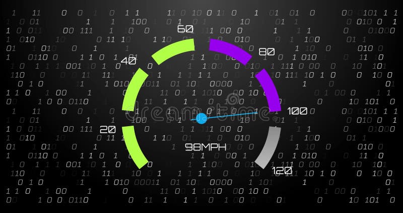Animation of Digital Data Processing Over Speedometer and Binary Coding ...