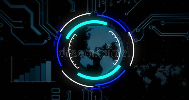 Animation Of Digital Data Processing And Scope Over Circuit Board Stock