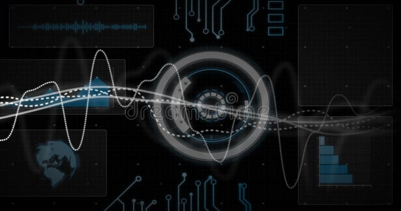 Animation Of Digital Data Processing And Scope Over Circuit Board Stock