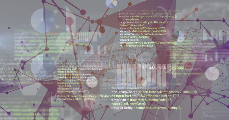 Animation of Digital Data Visualization with Abstract Network Connections and Coding Text Stock ...