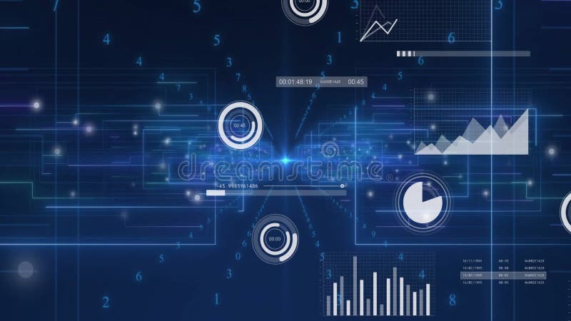Animation of Digital Data Visualization with Charts and Graphs on Blue ...