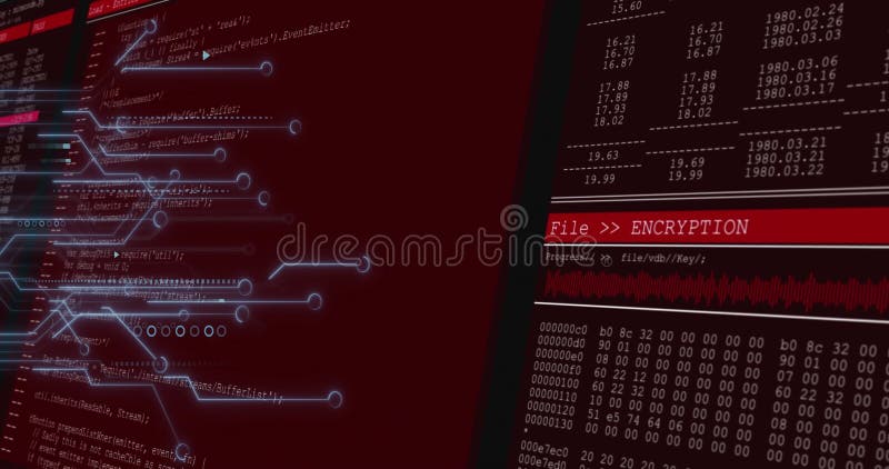 Animation Of Digital Encryption With Binary Code And Data Flow On Red 5592
