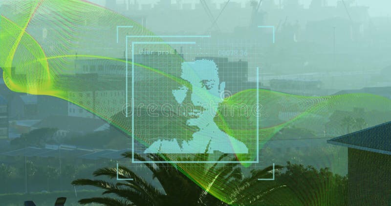 Animation of Digital Face Recognition Overlaying Cityscape with Green ...
