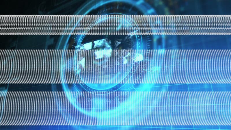 Animation of Digital Globe with Blue Light Patterns and Horizontal Data ...