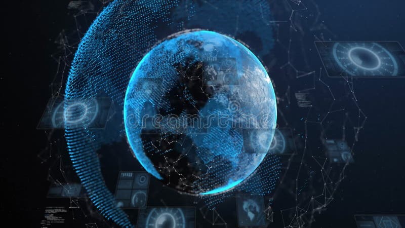 Animation of Digital Globe with Data and Network Connections in ...