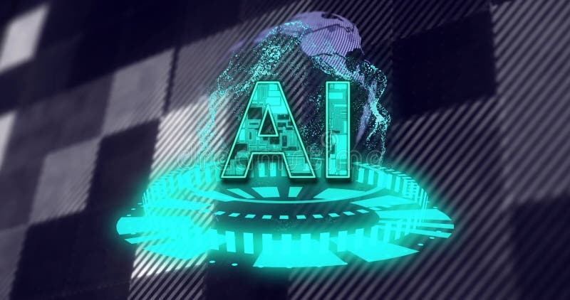 Animation of Digital Globe with Futuristic AI Text and Circuit Patterns ...
