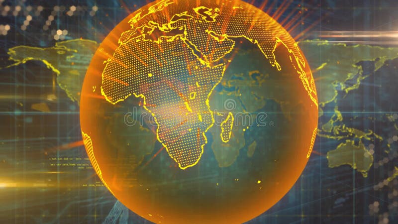 Animation of Digital Globe with Network Connections on Abstract Blue ...