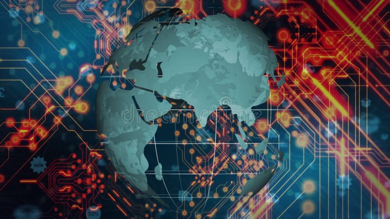 Animation of Digital Globe with Network Connections and Circuitry ...