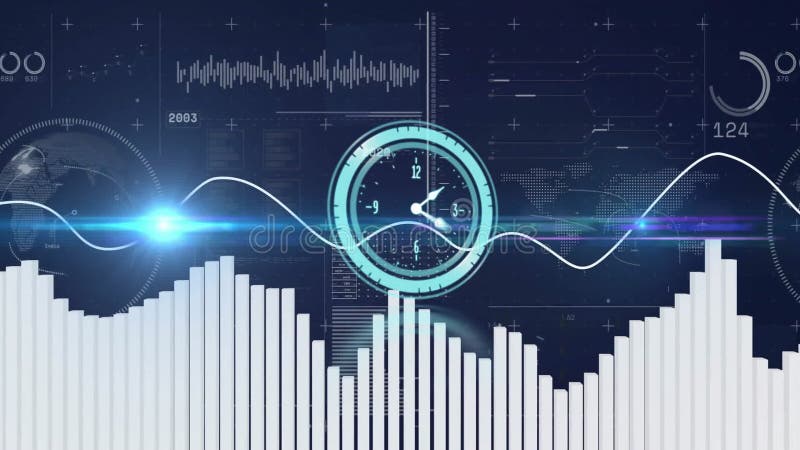 Animation of Digital Graphs and World Map with Clock and Data ...