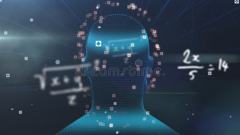 Animation of Digital Head and Mathematical Equations on Black ...