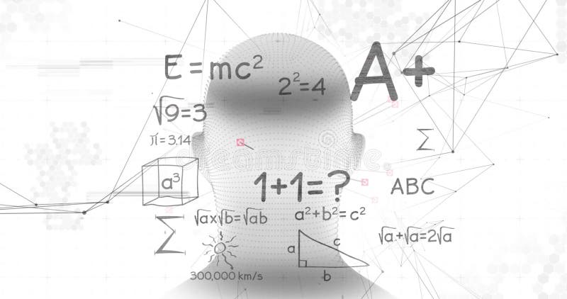 Animation of Digital Head and Mathematical Equations on White ...