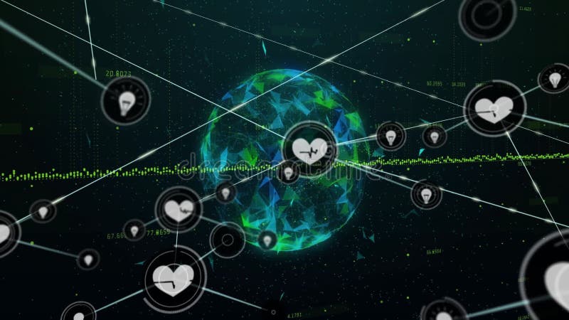 Animation of Digital Heart Icons Connecting Over Abstract Globe with ...