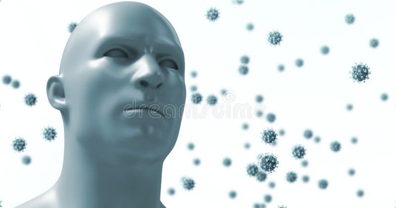 Animation of a Digital Human Head with Giant Virus Models Floating on a ...