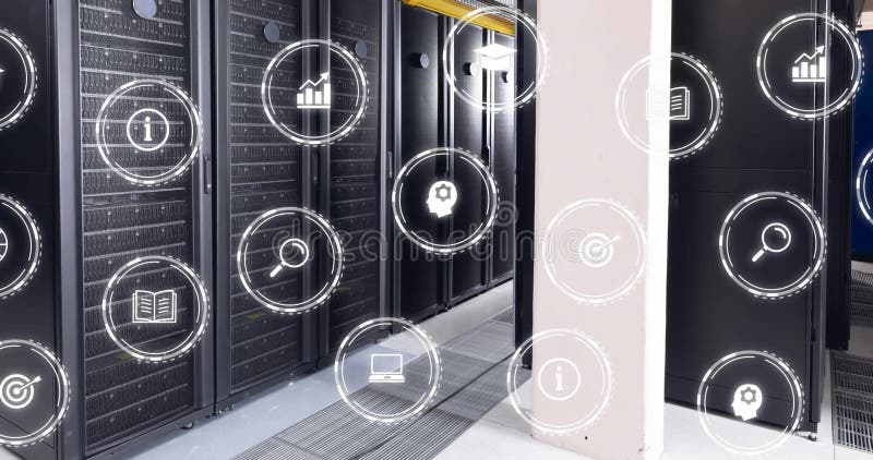 Animation of Digital Icons and Data Processing Over Computer Servers Stock Footage - Video of ...