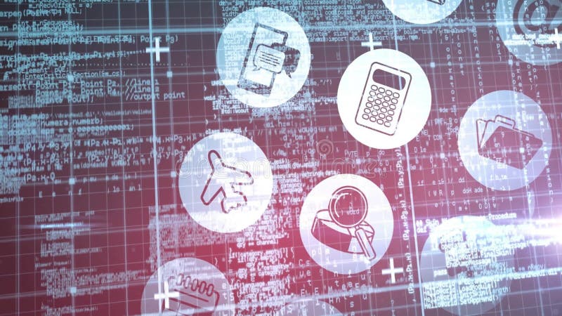Animation of Digital Icons and Digital Data Processing Over Grid Stock ...