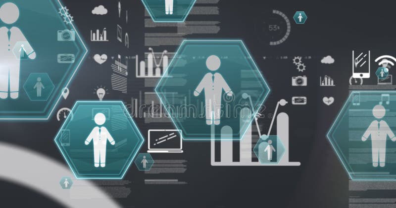Animation of Digital Icons Floating and Data Processing Against Light ...