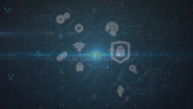 Animation of Digital Icons, Light Spot and Cyber Security Data ...