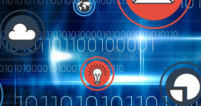 Animation Of Digital Icons Over Binary Coding In Background Stock Video Video Of Generated