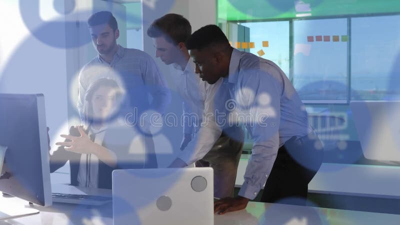 Animation of Digital Icons Over Business People Using Computers Stock ...