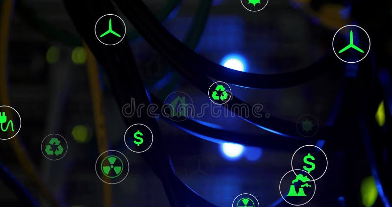 Animation of Digital Icons Over Wires Stock Video - Video of computer ...