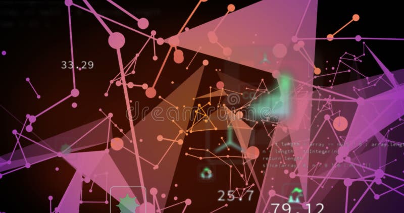 Animation of Digital Icons, Plexus Networks and Data Processing Against Red Background Stock ...
