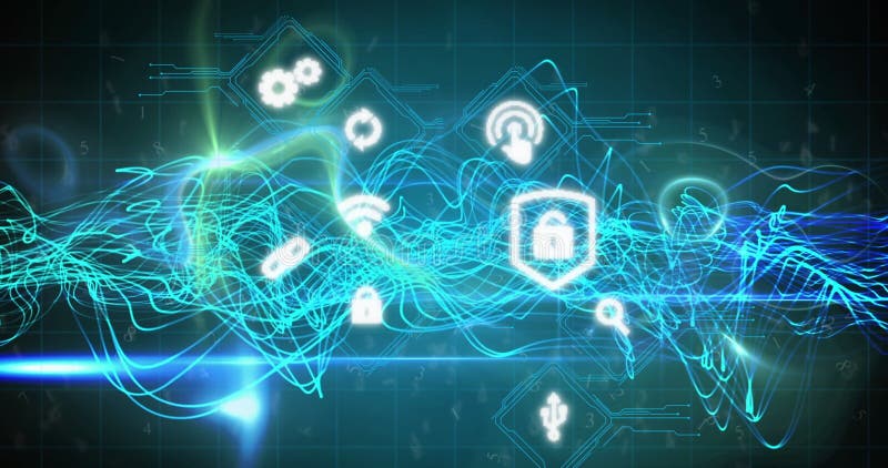 Animation of Digital Icons, Digital Wave, Light Spot and Data ...