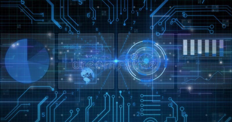 Animation of Digital Interface with Circuit Patterns and Data Visualizations Stock Video - Video ...