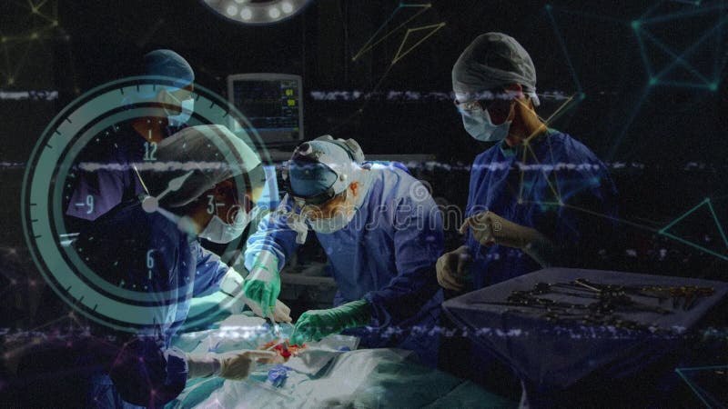 Animation of Digital Interface and Clock Over Surgeons in Operating ...