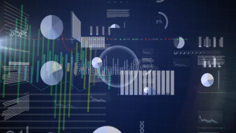 Animation of Digital Interface with Data Charts and Graphs on Dark ...