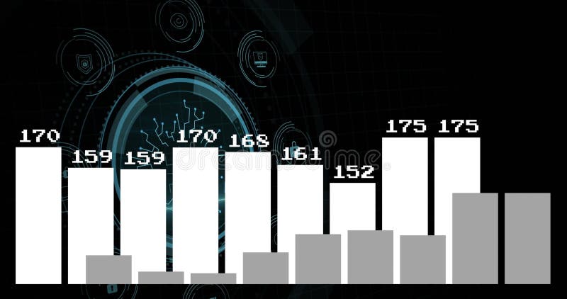 Animation of Digital Interface with Data Processing and Graphs Over ...