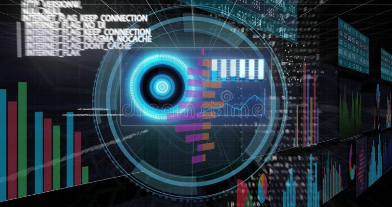 Animation of Digital Interface with Data Processing Over Black Background Stock Footage - Video ...